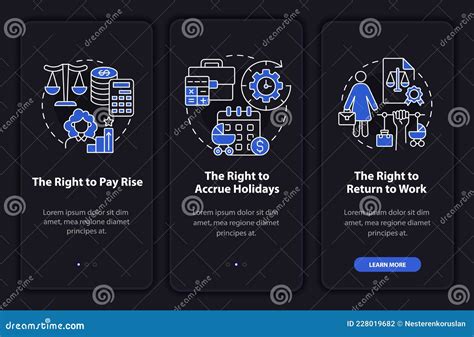 Maternity Leave Rights Dark Onboarding Mobileapp Page Screen Stock Vector Illustration Of