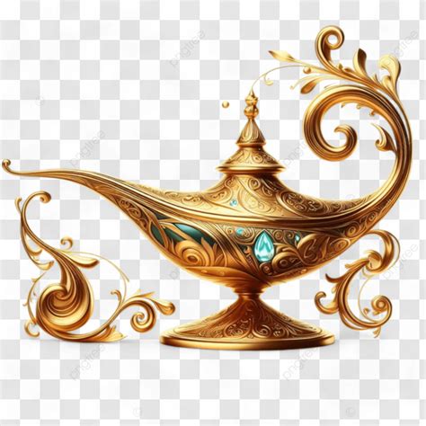 Golden Genie Lamp Clipart On A Dark Surface Showcasing Intricate