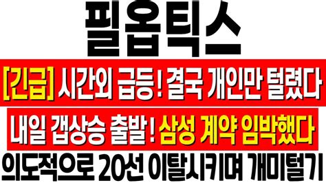 필옵틱스 주가 전망 20선 이탈에 전부 속았다 시간외 급등 결국 개인만 털렸다 내일 이렇게 대응하세요 필옵틱스 주식 분석 필옵틱스 유리기판 Tgv 필옵틱스