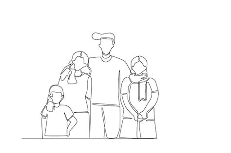 행복한 가족 벡터의 그림입니다 한 줄을 그리는 아버지 어머니 아기의 간단한 선 개념 프리미엄 벡터