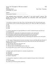 Econ120 Problem Set 5 Docx Econ 120 Principles Of Microeconomics 2019 Problem Set V November