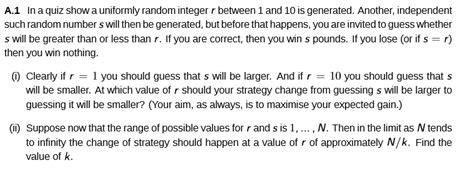 Solved A In A Quiz Show A Uniformly Random Integer R Chegg