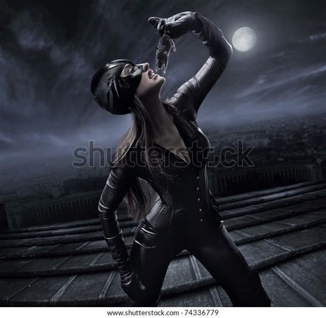 Sexy Woman Cat Eating Mouse Stock Photo Edit Now 74336779