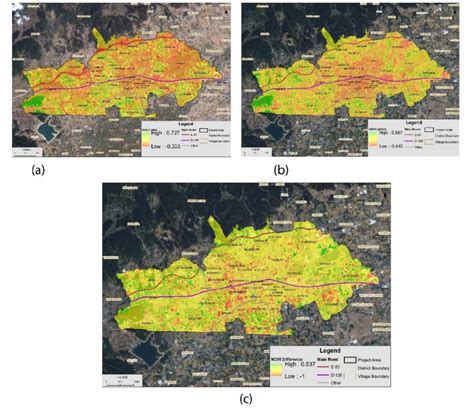 A 1994 Ndvi Values B 2019 Ndvi Values C Between 1994 And 2019 Ndvi
