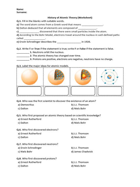 History Of Atomic Theory Worksheet Review Pdf