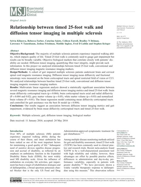 Pdf Relationship Between Timed 25 Foot Walk And Diffusion Tensor