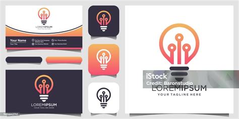 회로 로고 디자인 전기 조명 기술 아이콘 및 명함 디자인에 램프 기술 데이터에 대한 스톡 벡터 아트 및 기타 이미지 데이터