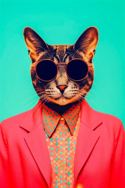 Cool Cat Revival Anthropomorphic Cat In Pop Art Colors Vintage Retro