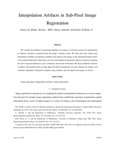 Pdf Interpolation Artifacts In Sub Pixel Image Registration