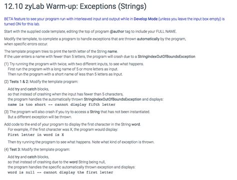 Solved 1210 Zylab Warm Up Exceptions Strings Beta