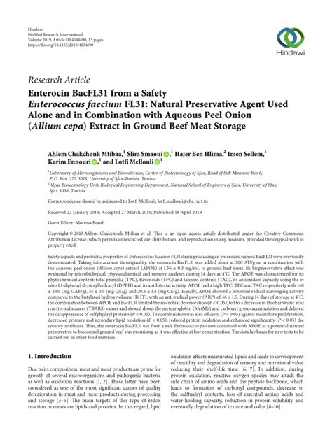 Pdf Enterocin Bacfl31 From A Safety Enterococcus Faecium Fl31 Natural Preservative Agent Used