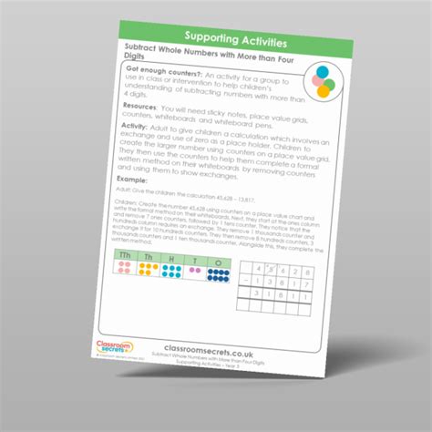 Year Subtract Whole Numbers With More Than Four Digits Supporting Activity Resource