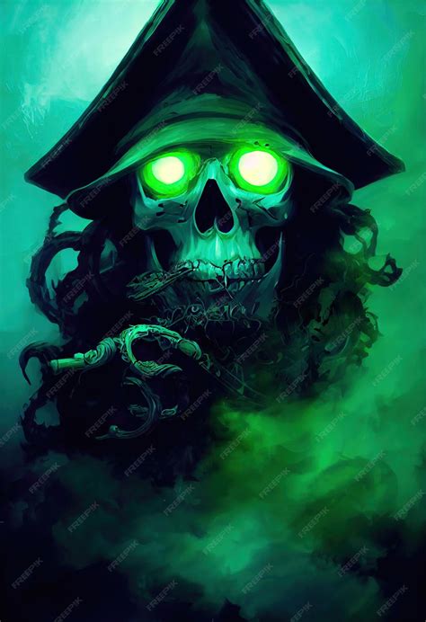 해적 모자에 신비로운 유령 해적 해골 고딕 미스터리 맨 프리미엄 사진