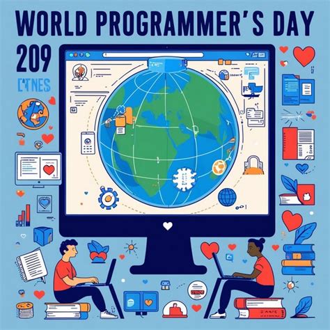 World Programmers Day Poster Graphic Of A Woman Working On A Computer