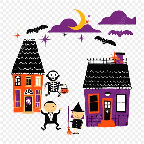 할로윈 유령 집 일러스트 자유형 밤하늘 박쥐 할로윈 유령의 집 Png 일러스트 및 Psd 이미지 무료 다운로드 Pngtree