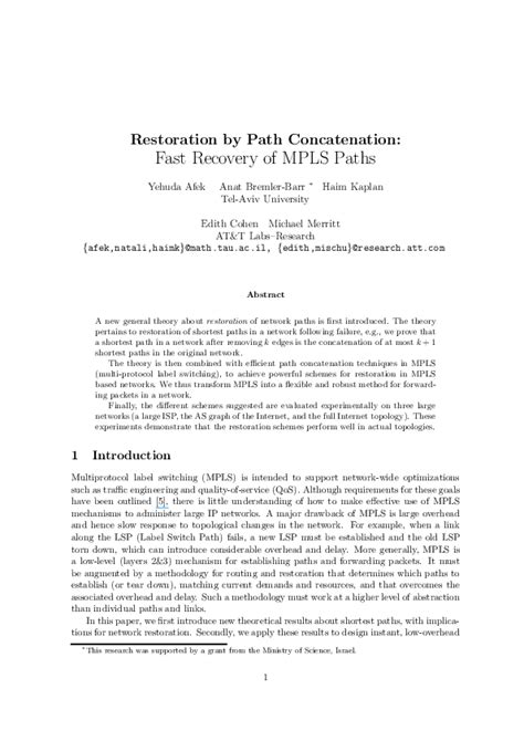 Pdf Restoration By Path Concatenation Fast Recovery Of Mpls Paths
