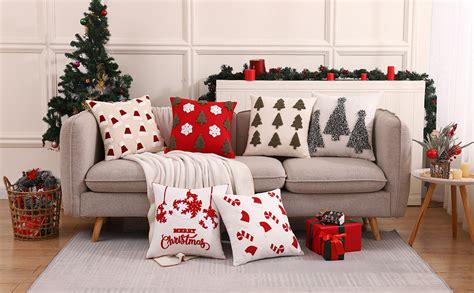 Tosleo Christmas Embroidered Pillow Covers 20 X 20 Inch Set