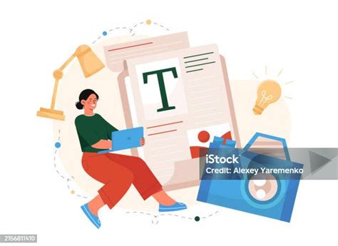 여성 기자 컨셉 종이와 타자기를 가진 소녀 프리랜서와 카피라이터는 소셜 네트워크 및 웹 사이트를 위한 흥미로운 콘텐츠를 제공합니다 만화 평면 벡터 일러스트 레이 션 모던