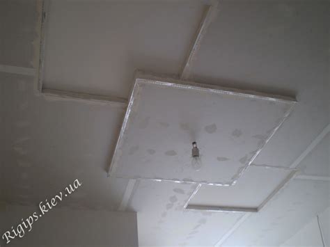 Стильный прямолинейный трехуровневый потолок из гипсокартона на кухне Часть 2