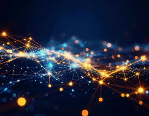 Abstract Data Network Visualization With Golden Light Connecting Nodes On Blue Digital