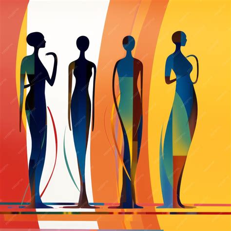 Premium Photo Colorful Art Deco Futurism Silhouettes Of Women In