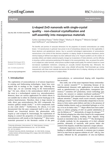 Pdf Li Doped Zno Nanorods With Single Crystal Quality Non Classical