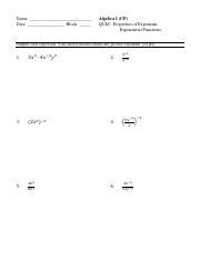 Quiz Properties Of Exponents Exponential Functions Pdf Name Date Block Algebra I CP QUIZ