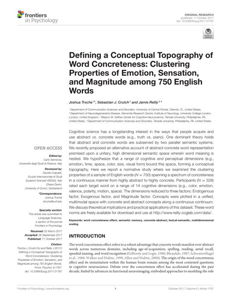Pdf Defining A Conceptual Topography Of Word Concreteness Clustering Properties Of Emotion