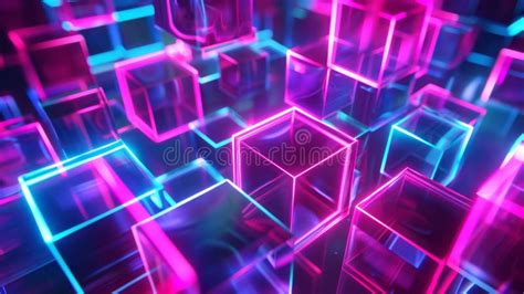 Vibrant 3d Neon Cubes Floating In Layered Abstract Scene Stock Image Image Of Composition