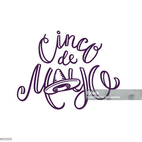 싱코 데 마요 손으로 그린 레터링 문구 흰색 배경에 고립 포스터 인사말 카드에 대 한 디자인 요소입니다 하나의 색상으로 벡터 일러스트 레이 션 0명에 대한 스톡 벡터 아트