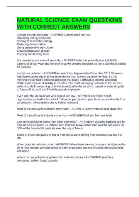 Natural Science Exam Questions With Correct Answers Natural Science Stuvia Us