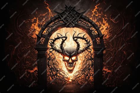 Símbolo Da Morte Em Forma De Entrada Para O Portão Do Inferno Com Fogo