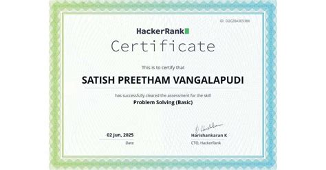 Hackerrank Skill Certificate Satish Preetham Vangalapudi