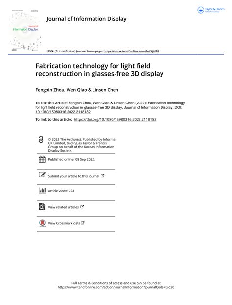 Pdf Fabrication Technology For Light Field Reconstruction In Glasses