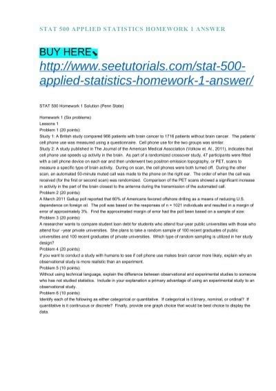 Stat 500 Applied Statistics Homework 1 Answer