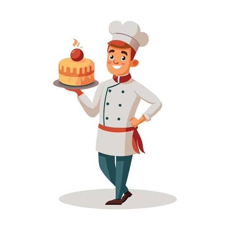 Улыбающийся шеф повар с тортом в руке Иллюстрация мультфильма Премиум Ai сгенерированный вектор