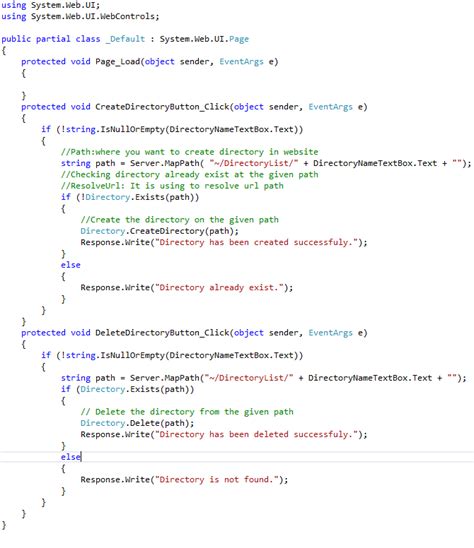 Create And Delete Directory In Aspnet