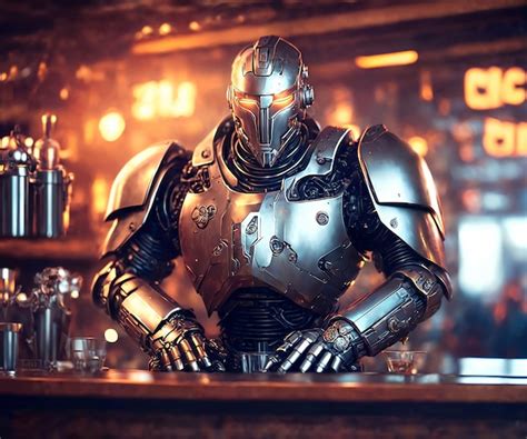 Premium Photo Cyborg Robot Bartender At The Bar Generative Ai