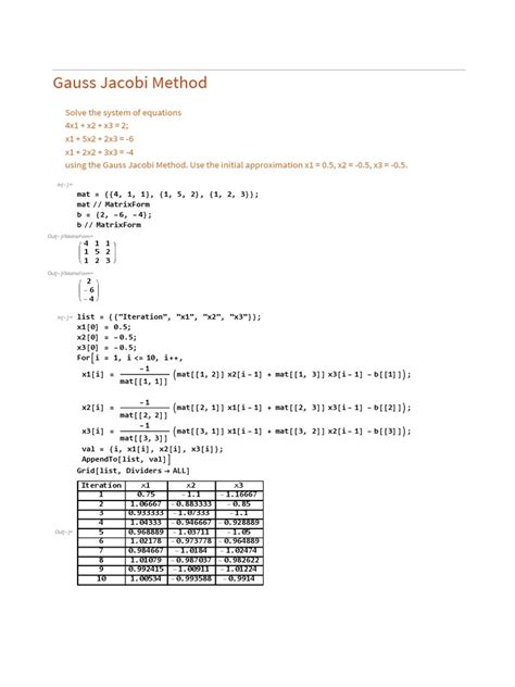 Solving A System Of Linear Equations Using The Gauss Jacobi Iterative