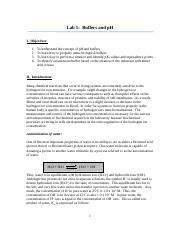 Lab Buffers And PH Fall Doc Lab Buffers And PH I Objectives To