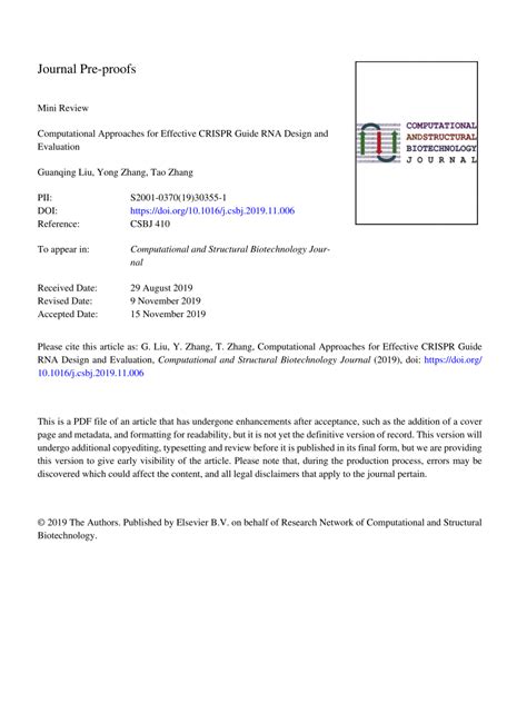 Pdf Computational Approaches For Effective Crispr Guide Rna Design And Evaluation