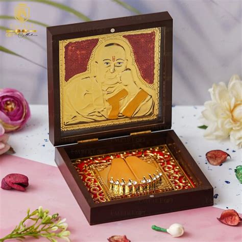 Empire T Guru Ji Charan Paduka Guruji Swaroop Wooden Gold Plated Guru Ji Charan Paduka At Rs