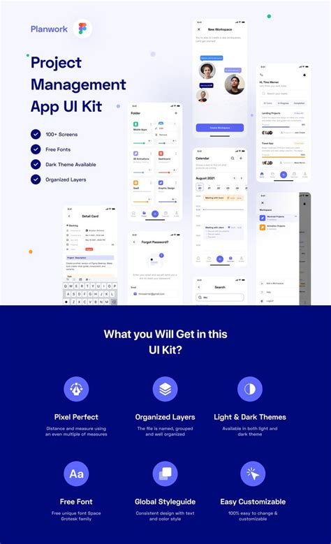planwork project management app ui kit ui kits in 2024 ui kit app ui app ui design