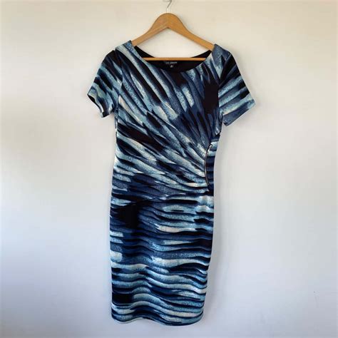 Liz Jordan Blue Pattern Short Sleeve Midi Dress Size Ms Used Very