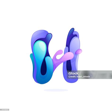 물 파도와 방울이있는 H 문자 로고 순수한 파란색 그라디언트 글꼴 스타일 강에 대한 스톡 벡터 아트 및 기타 이미지 강 광고 그라데이션 Istock