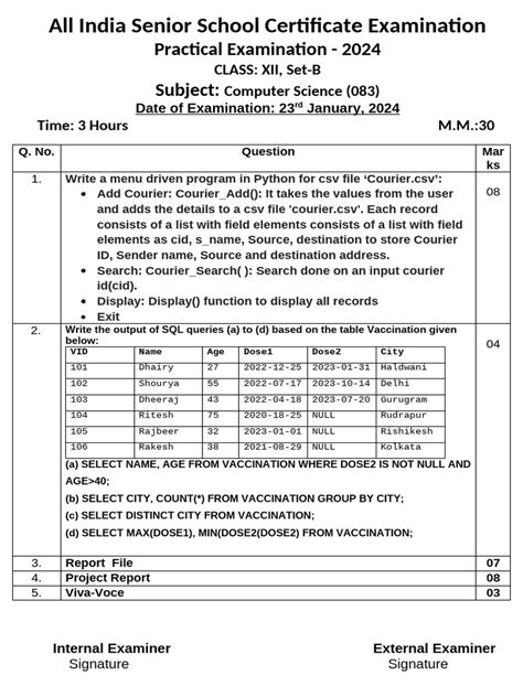 Assce Cs Practical Exam Question Paper 2023 24 Set 2 Pdf Data Management Software Computer