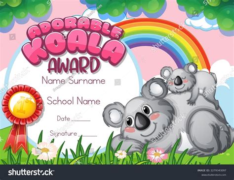 Adorable Koala Award Certificate Template Illustration Stock Vector
