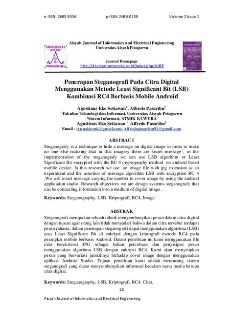 Pdf Penerapan Steganografi Pada Citra Digital Menggunakan Metode Least Significant Bit Lsb