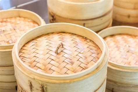Premium Photo Stack Of Chinese Bamboo Steamer Dim Sum In Bamboo Steamer Chinese Cuisine