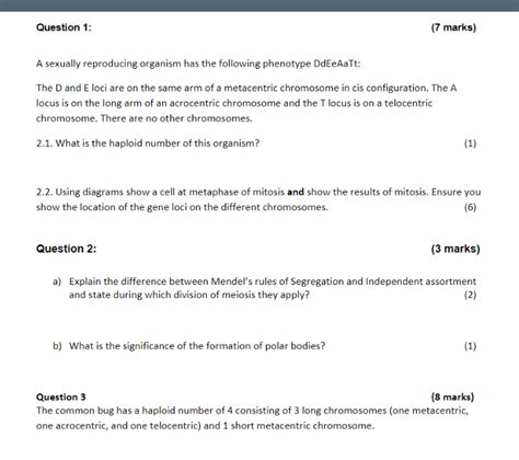 Solved Question 1 7 Marks A Sexually Reproducing Organism Chegg Com
